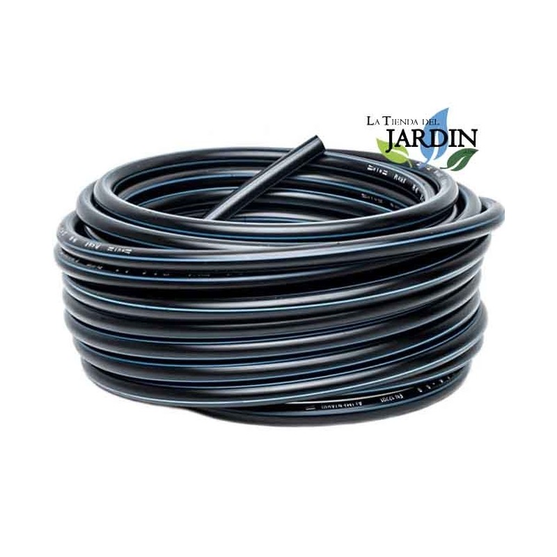 Pipe à eau potable 25mm 10 bar 50m PE100 alimentaire haute densité, bande bleue AENOR