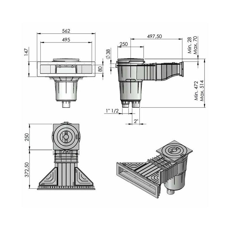 Skimmer Norm 17,5 liters for concrete pools, white color