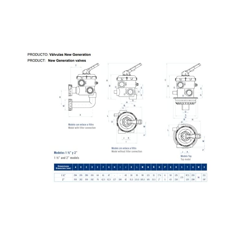 Pool selector valve 1 1/2" screw without connection to filter, side ...