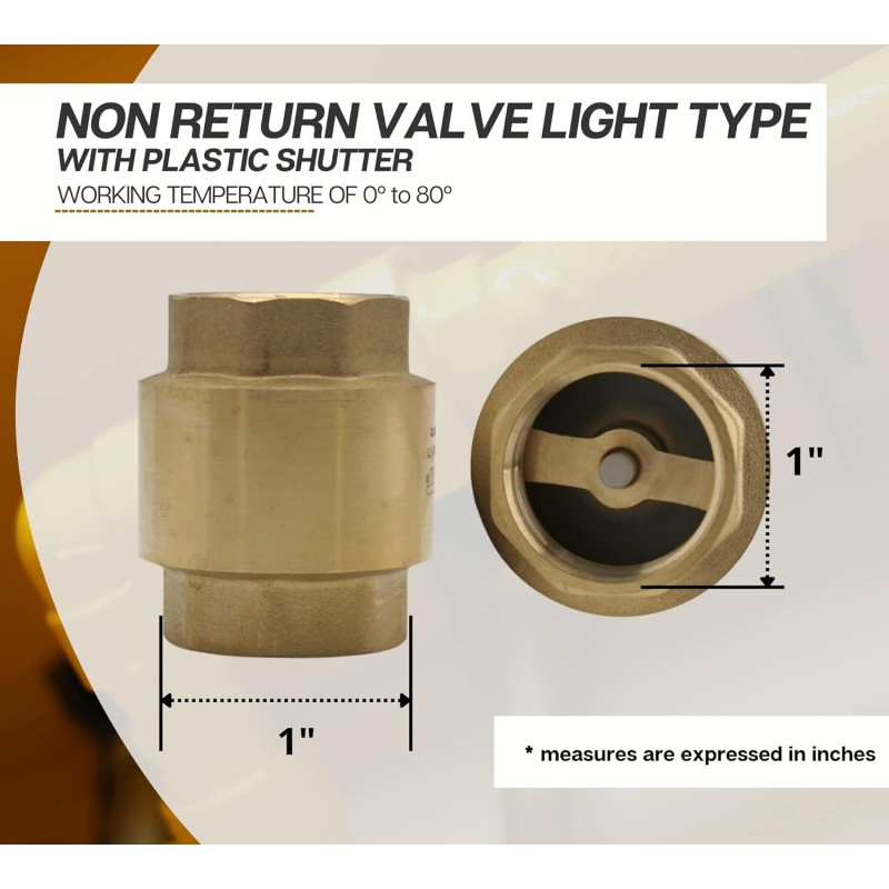 Brass check valve for pipes