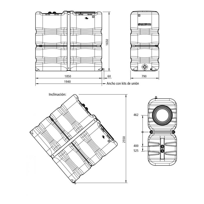 Rectangular polyethylene drinking water tank 2000 liters