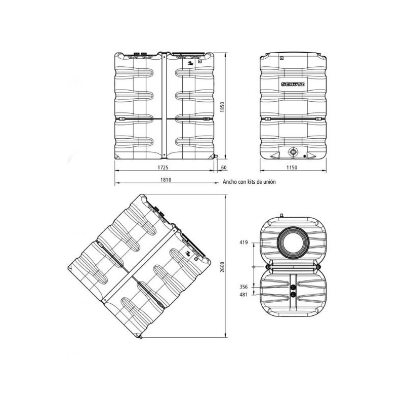 Rectangular polyethylene drinking water tank 3000 liters
