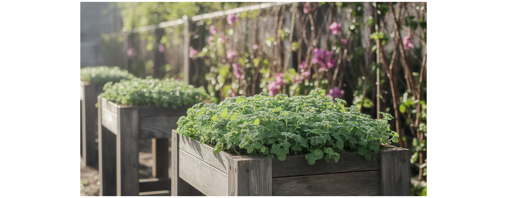 Huerto urbano que plantar con mesas de cultivo de madera